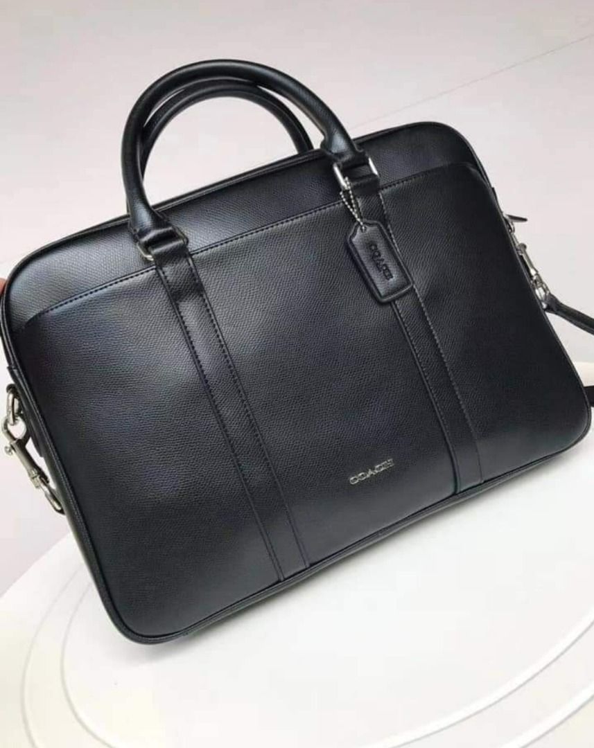 Coach F71681 Zip Slim Brief in Black Crossgrain Leather with Detachable ...
