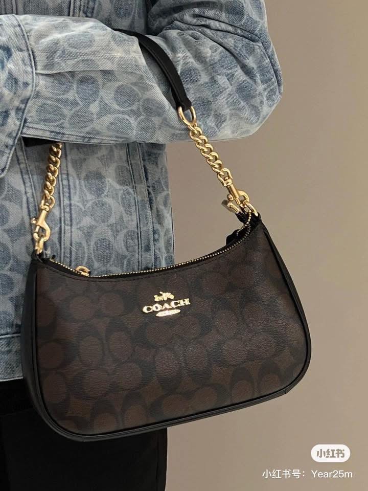 Coach Teri Shoulder Bag Mono Brown, Luxury, Bags & Wallets on Carousell