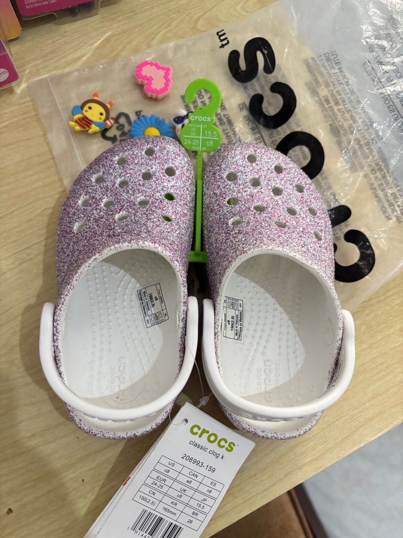 CROCS Classic Glitter Purple Clog Kids & Junior ( Free Jibbitz ), Bayi ...