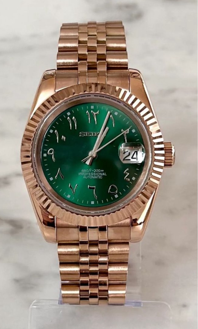 Emerald green custom Seiko Arabic dial datejust mod, Women's Fashion ...