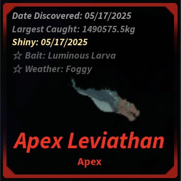 [全網首賣😍！超平]Roblox Fisch Apex Leviathan , 電子遊戲, 遊戲機配件, 遊戲週邊商品 - Carousell