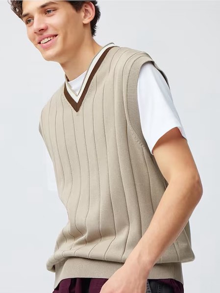 GU Uniqlo - Beige Knitted Vest, Men's Fashion, Tops & Sets, Vests on ...