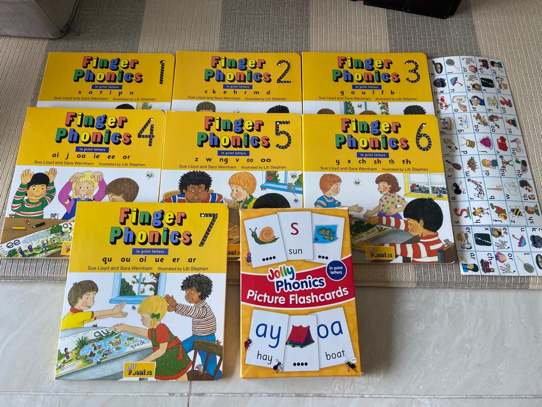 Jolly phonics Finger Phonics Books 1-7, Flash cards and sound strips JP ...