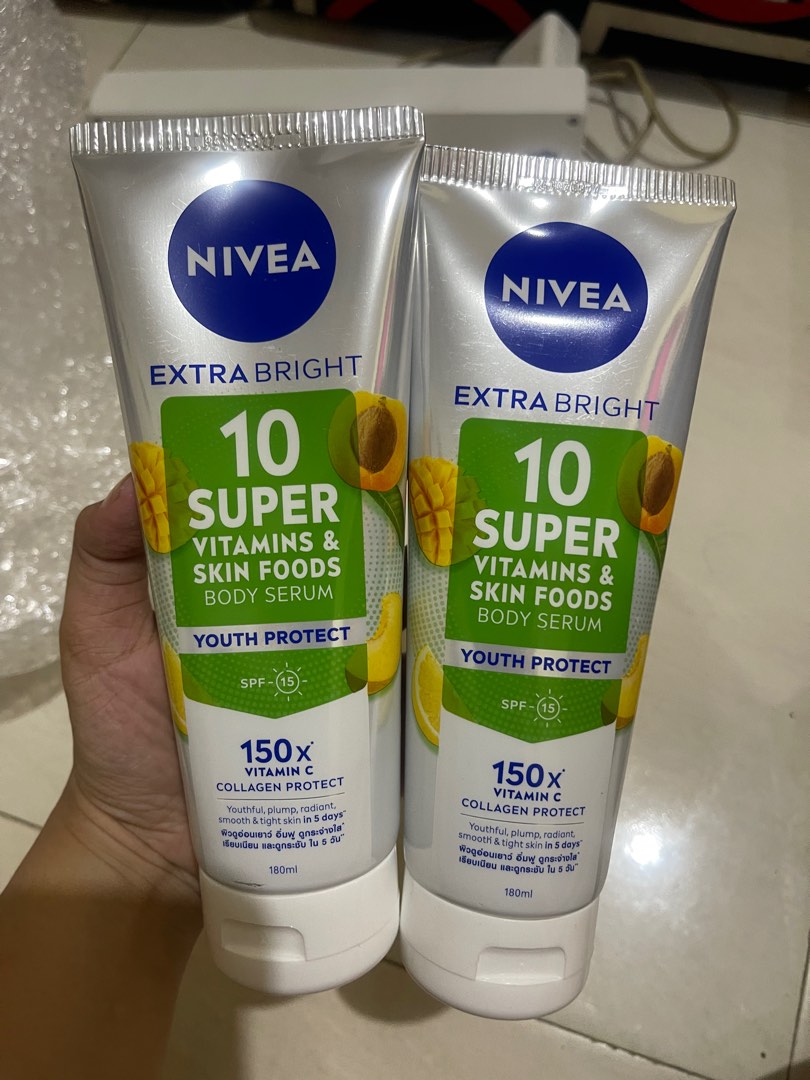 NIVEA Body Serum 10 Super Vitamins Youth Protect Whitening Collagen SPF15 320ml, Kesehatan ...
