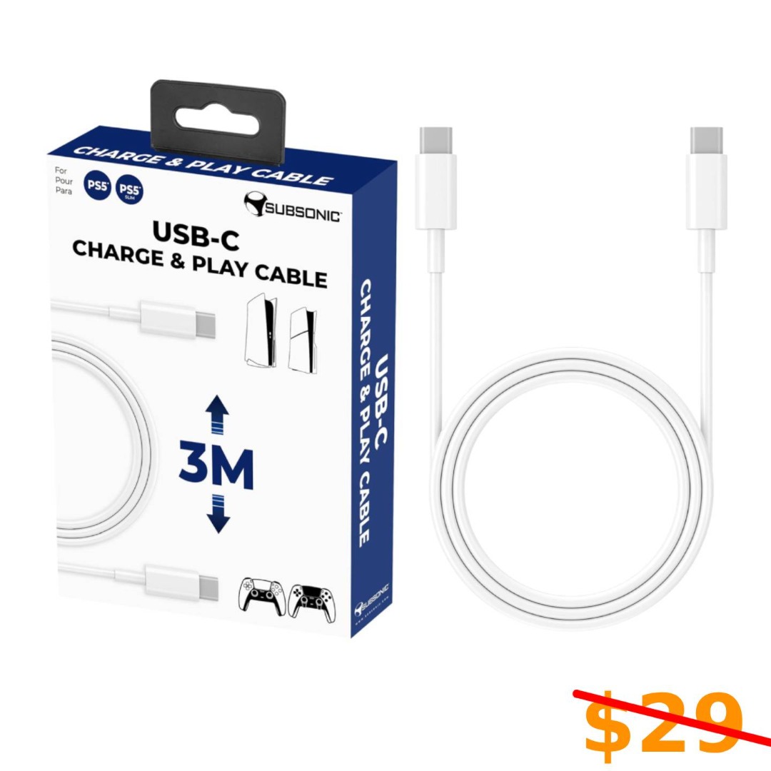 PS5 SubSonic USB-C Charge and Play Cable 3M (1321187) Brand New, Video ...