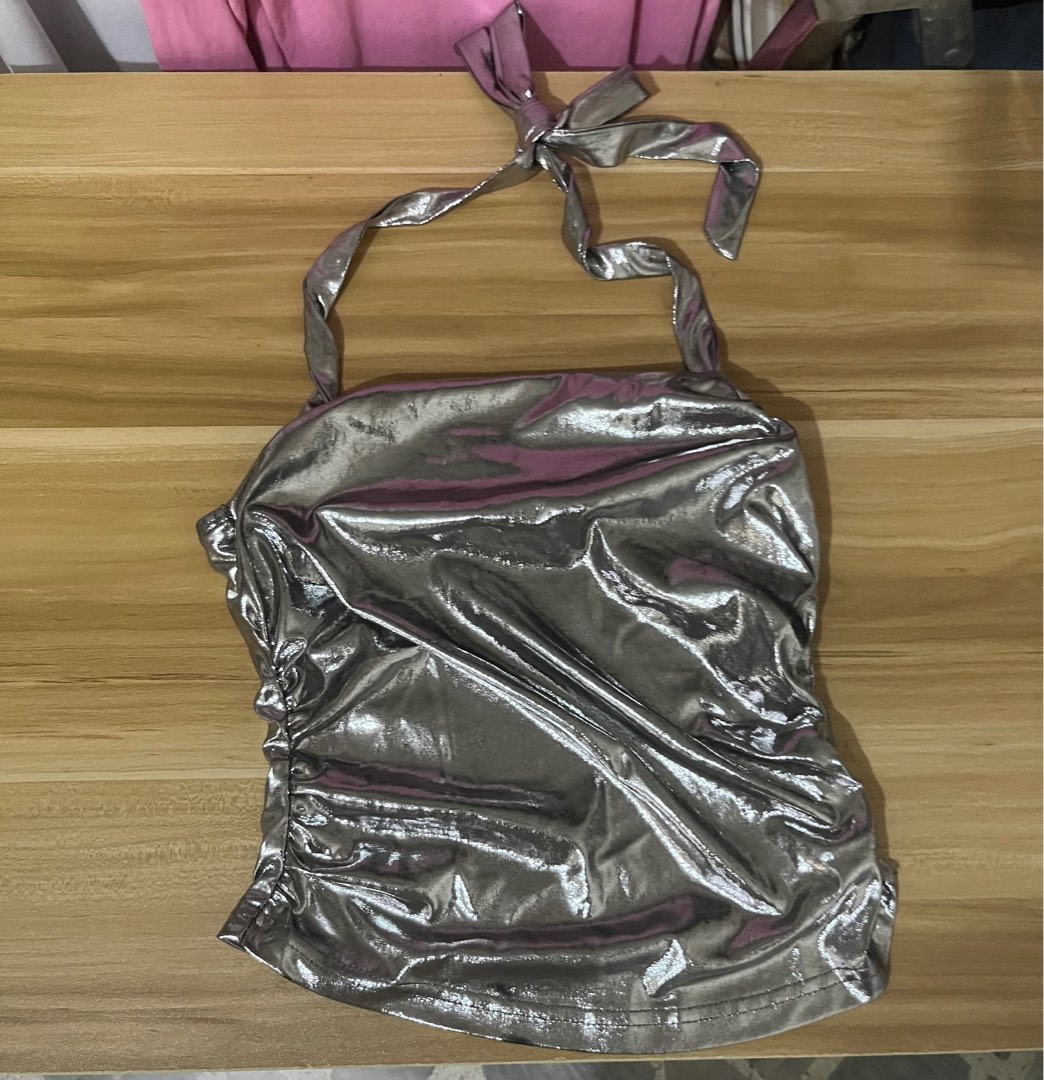 SHEIN metallic halter top, Women's Fashion, Tops, Others Tops on Carousell