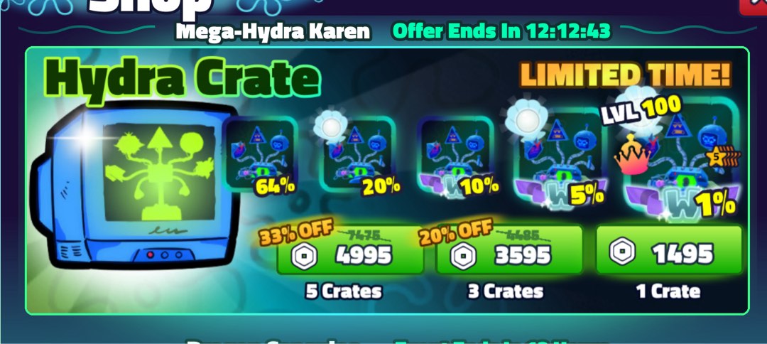 SPONGEBOB TOWER DEFENSE HYDRA CRATE, Video Gaming, Video Games, Others on Carousell
