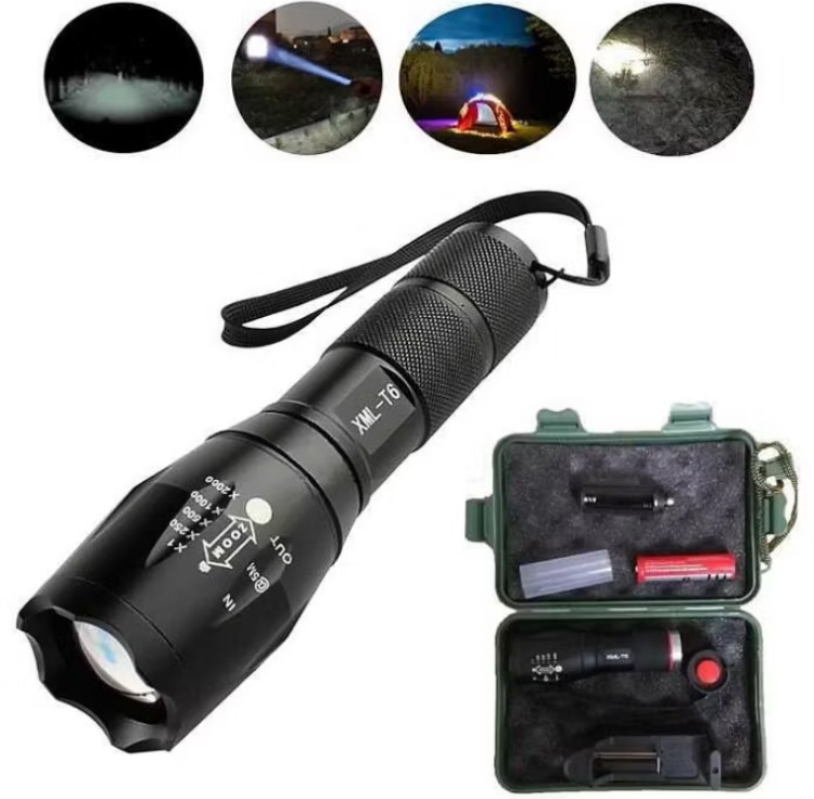 Super Flashlight XML T6 Solid Metal Casing Full Box with Battery and ...