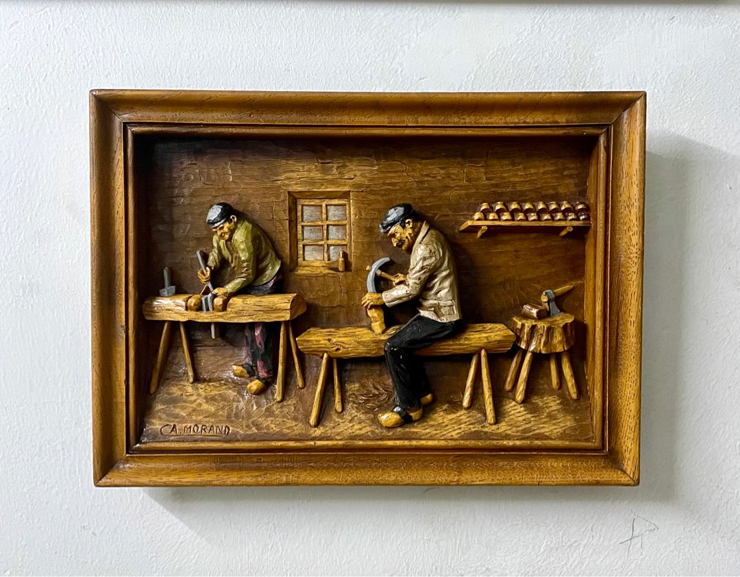 Vintage Wood Hand Carved 3D Wall Plaque by French Artist C. A. Morand ...