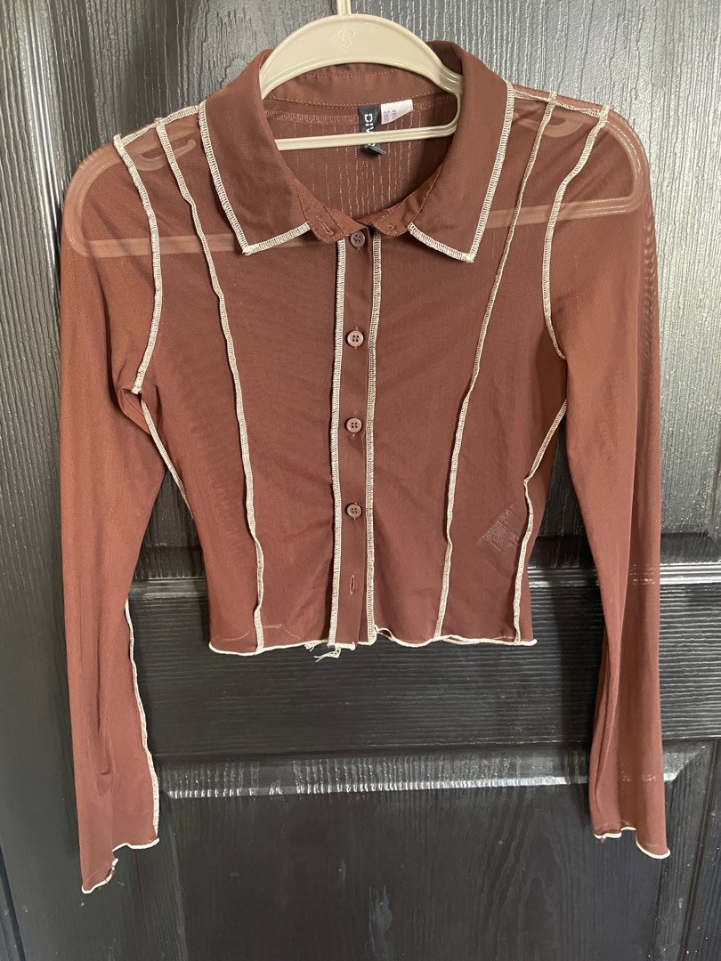 Y2K Brown Sheer top, Women's Fashion, Tops, Longsleeves on Carousell