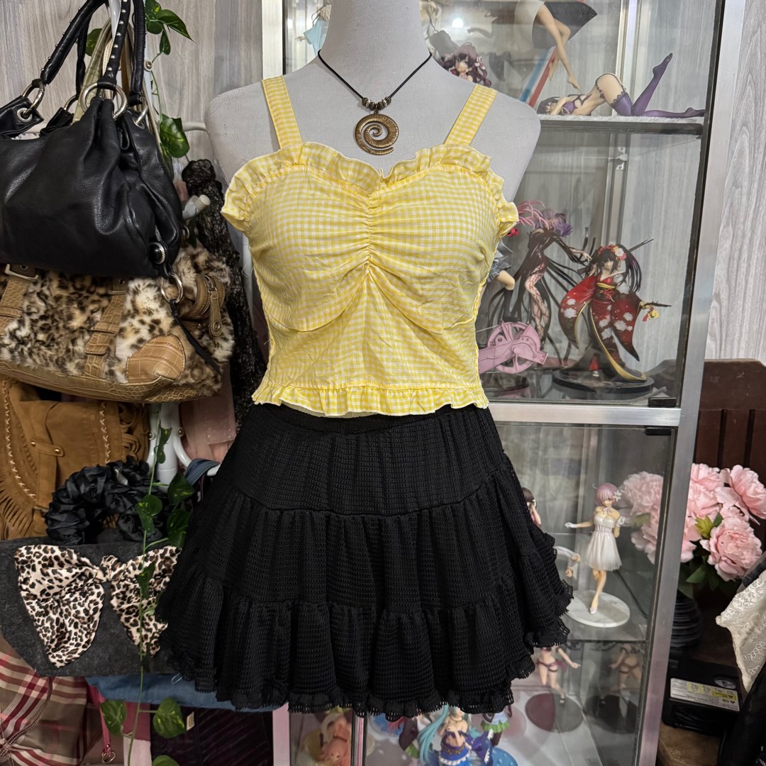 Yellow Gingham Top, Women's Fashion, Tops, Blouses on Carousell