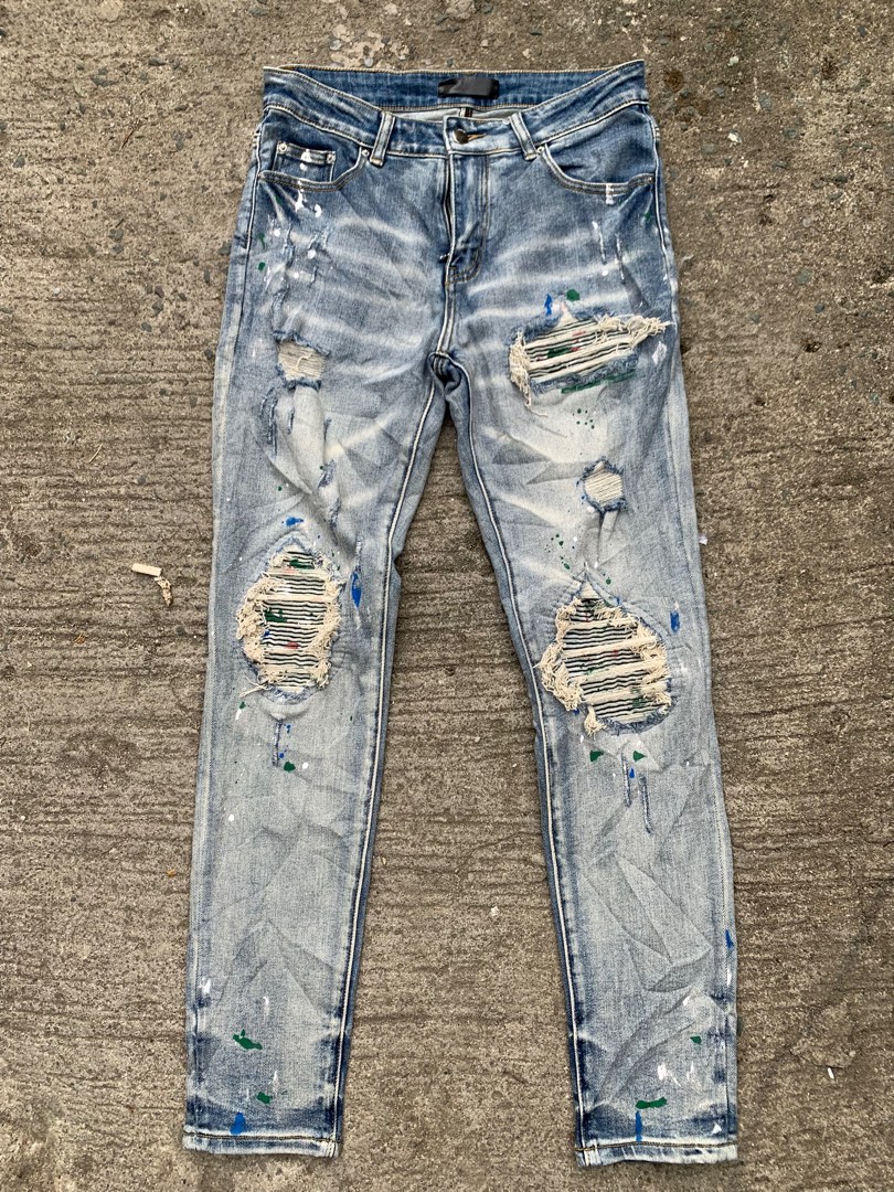 Amiri distressed jeans, Men's Fashion, Bottoms, Jeans on Carousell