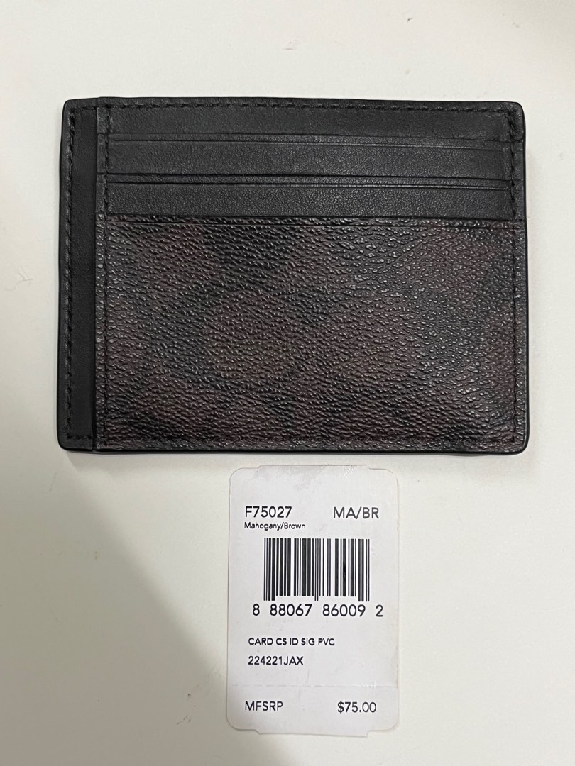 Coach Men Card Wallet Card Case ID Signature Logo F75027 Mahogany Brown ...
