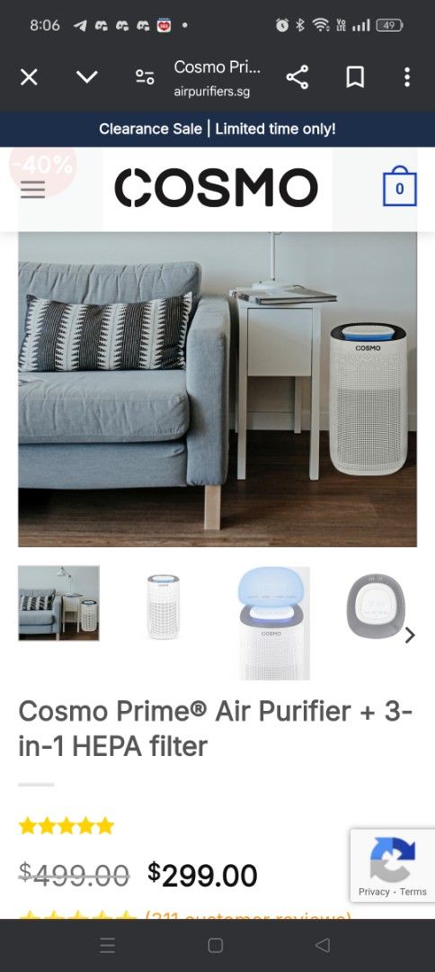 Cosmo Prime Air Purifier, Furniture & Home Living, Cleaning & Homecare ...