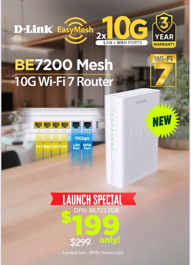 D-Link Wi-Fi 7 DPN-BE7212GR BE7200 Dual Band 10G WiFi 7 EasyMesh Router, Computers & Tech, Parts ...