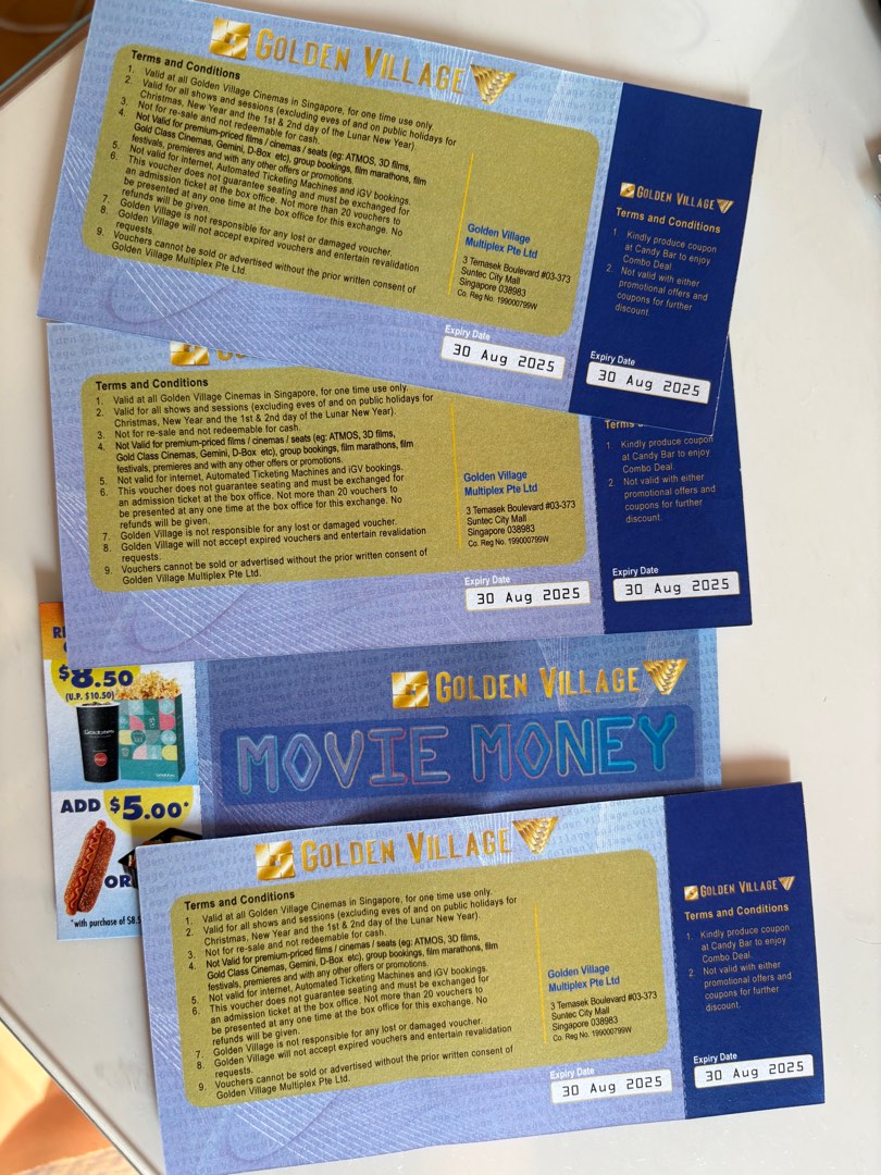 GV golden village movie vouchers, Tickets & Vouchers, Vouchers on Carousell