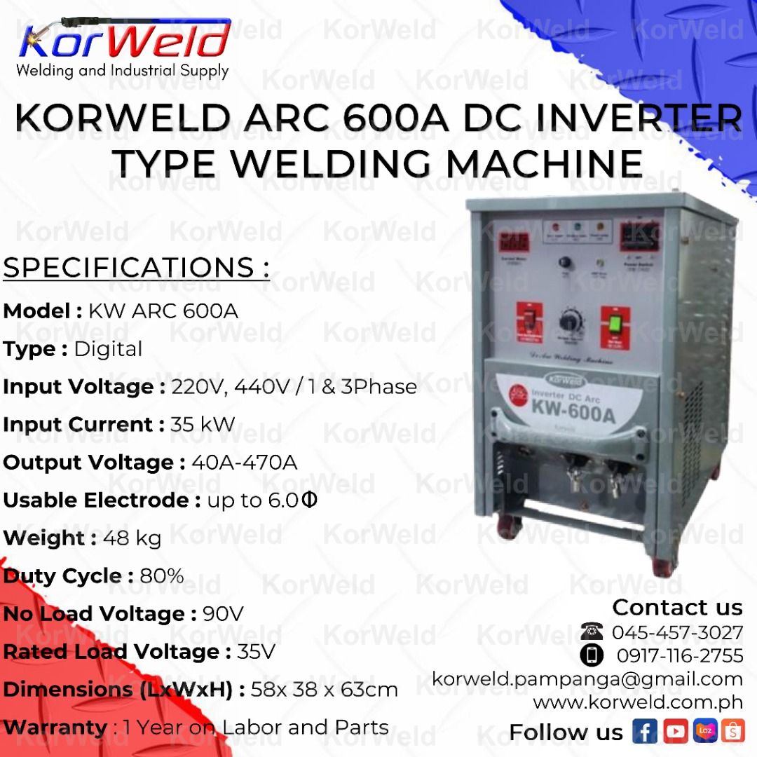 KORWELD ARC 600A DC INVERTER TYPE WELDING MACHINE PHP 132,800 ...