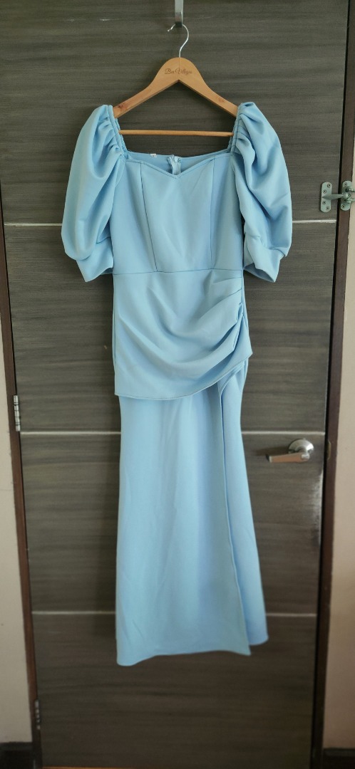 Modern Filipiniana Puff sleeves powder blue gown for rent, Women's ...