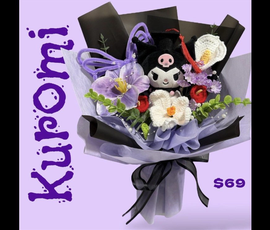 OMG! Kuromi character with graduation hat bouquet with knitted crochet ...