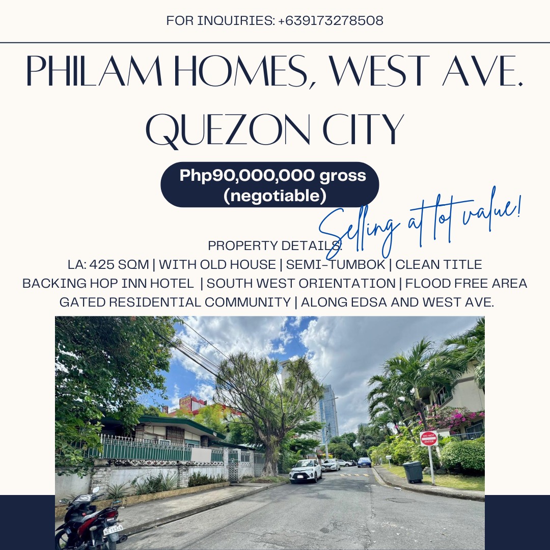 Philam Homes, West Ave. Quezon City 425sqm lot with old house for sale ...