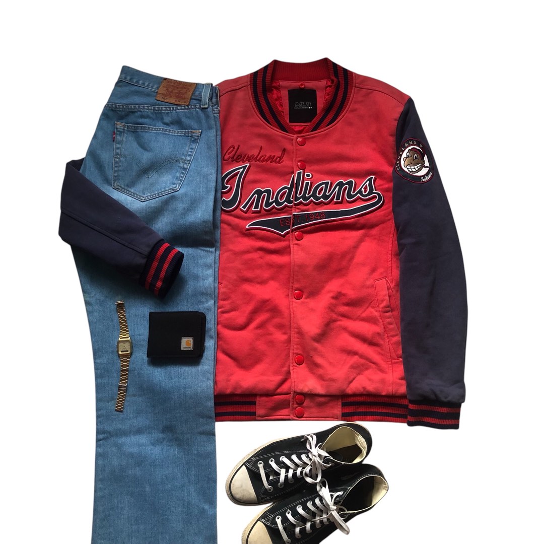 RARE MLB Cleveland Indians 1948 Chief Wahoo Logo Patch Varsity Jacket ...