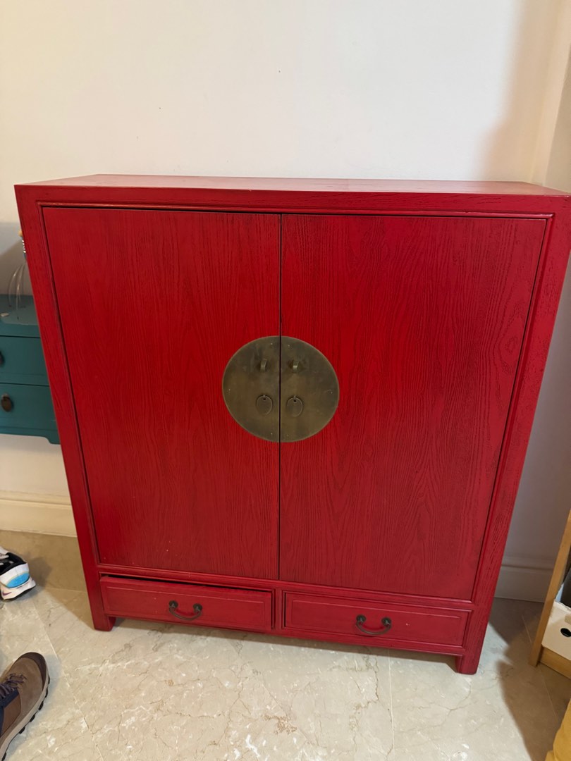 Large Red Chinese Wooden Shoe Cabinet, Furniture & Home Living ...