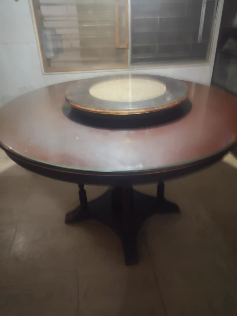 Round Dining Table Solid Narra with Lazy Susan and Glass, Furniture ...