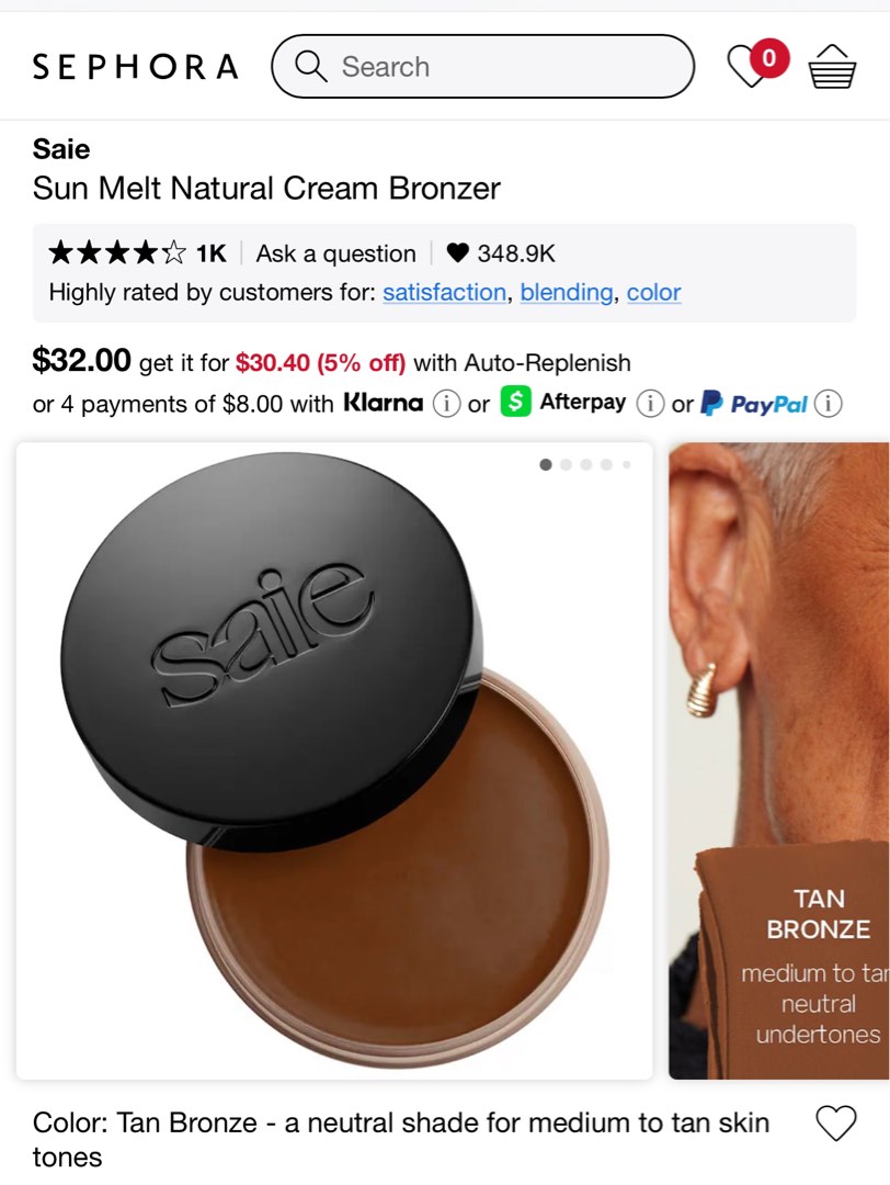 Saie Sun Melt Natural Cream Bronzer (Tan Bronze), Beauty & Personal ...