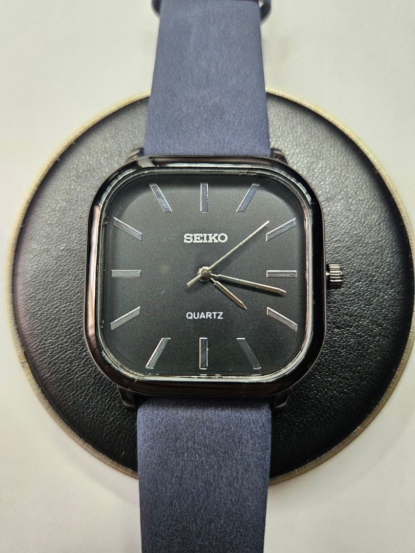 [Pre-order deposit] Seiko mod black square navy blue suede leather ...