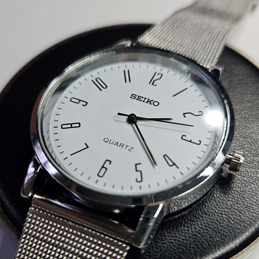 [Pre-Order] Seiko mod white dial silver steel mesh strap quartz fashion ...