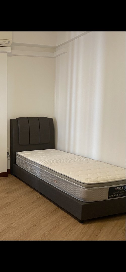 Single Vono mattress with bed frame (2 yrs old), Furniture & Home ...
