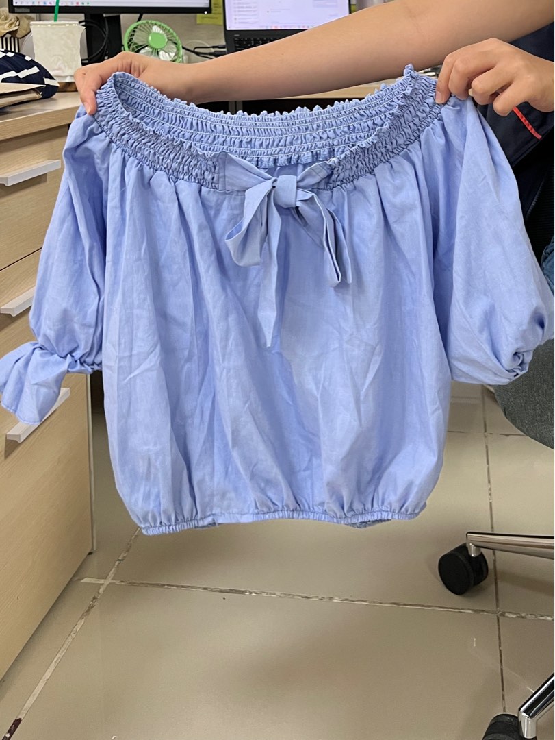 Sky blue cute top, Women's Fashion, Tops, Blouses on Carousell