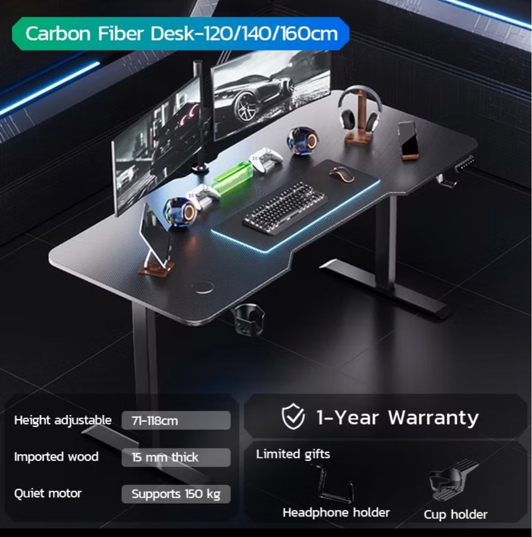 Smart Desk Ergonomic Standing Desk Electric Height Adjustable PC Gaming ...