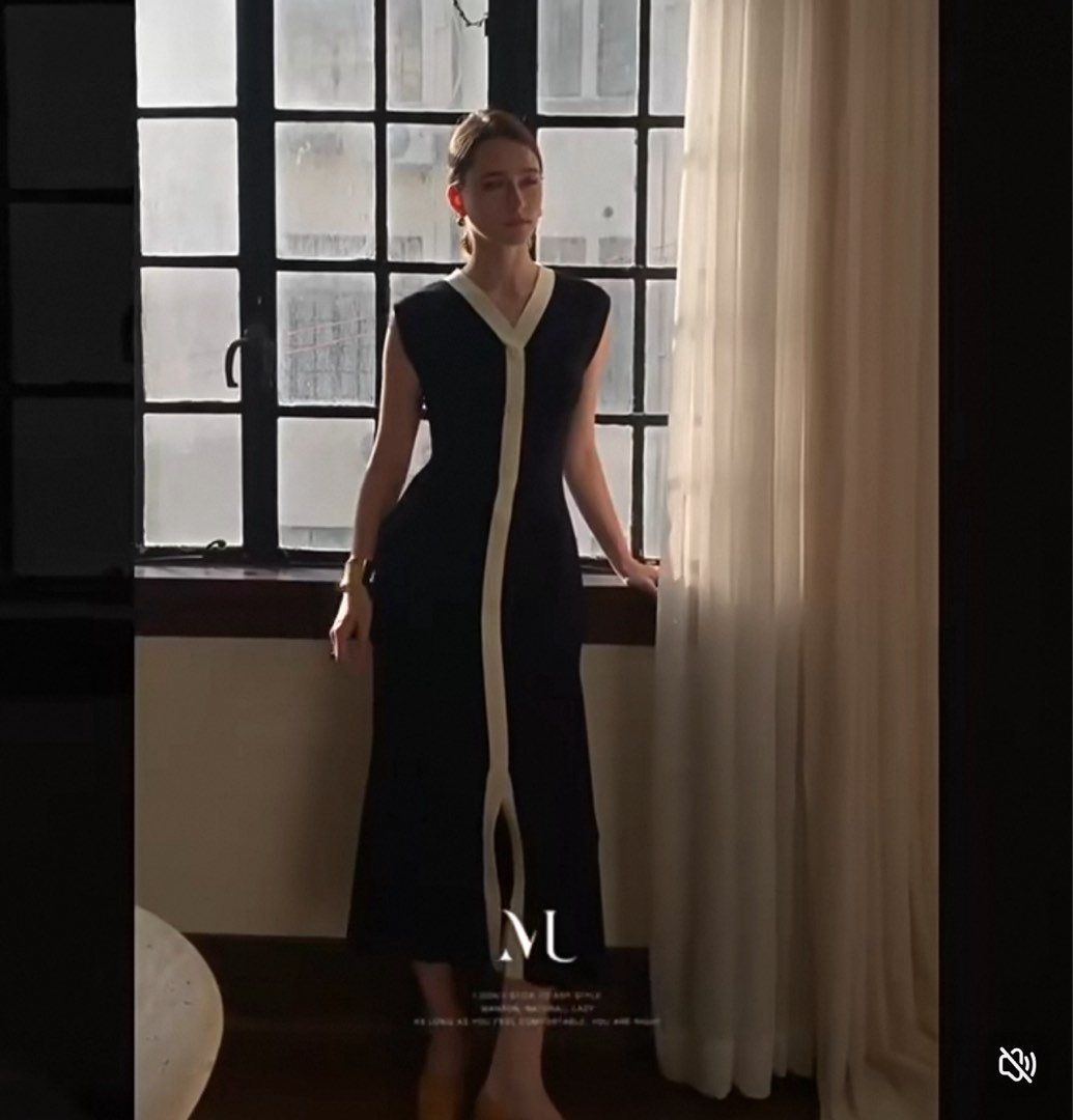 Snidel Knit Black and White maxi dress, Women's Fashion, Dresses & Sets, Dresses on Carousell