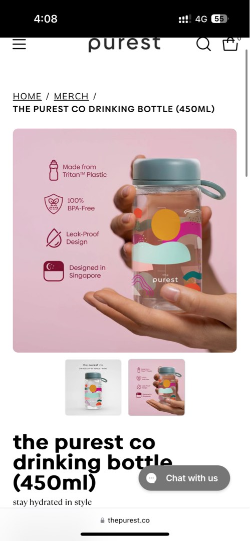 The purest co drinking bottle, Furniture & Home Living, Kitchenware ...