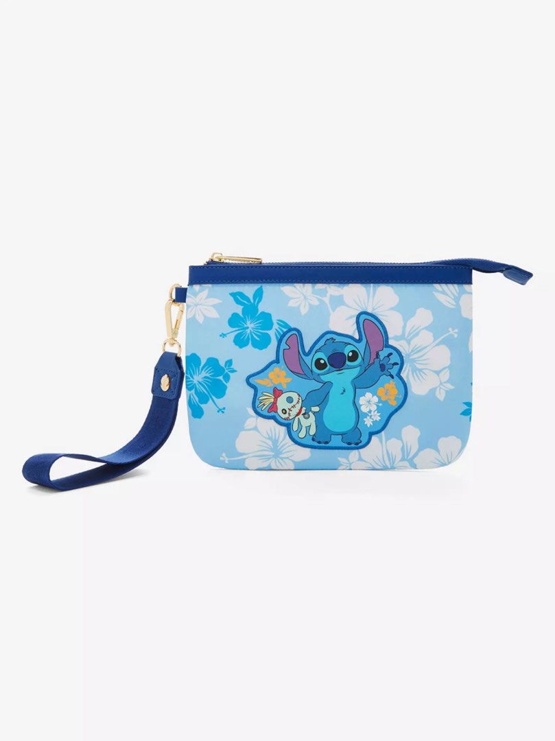 USA BoxLunch Disney Lilo & Stitch Hibiscus Blue Wristlet Clutch Pouch ...
