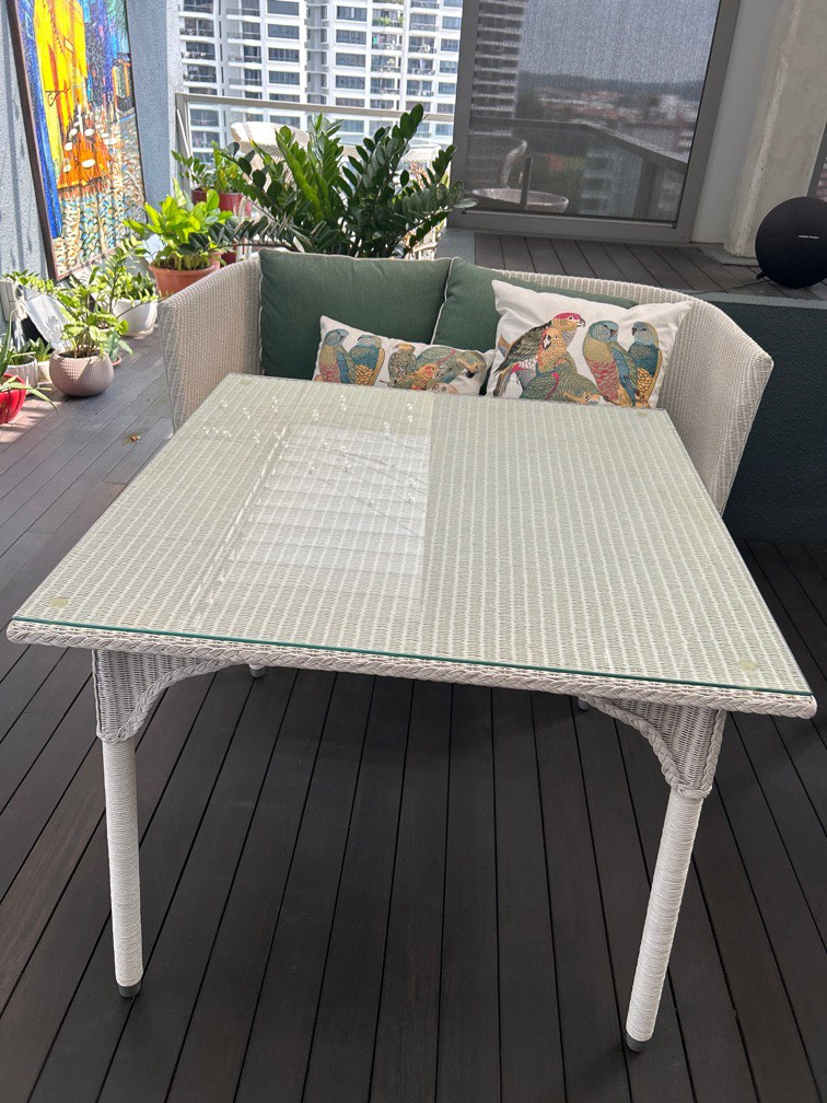 Vincent Sheppard White Table with glass top, Furniture & Home Living ...