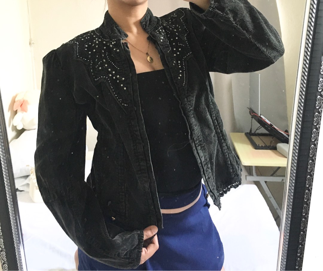 Vintage 80s Women's Rare Studded Moto Black Denim Jacket, Women's Fashion, Coats, Jackets and ...