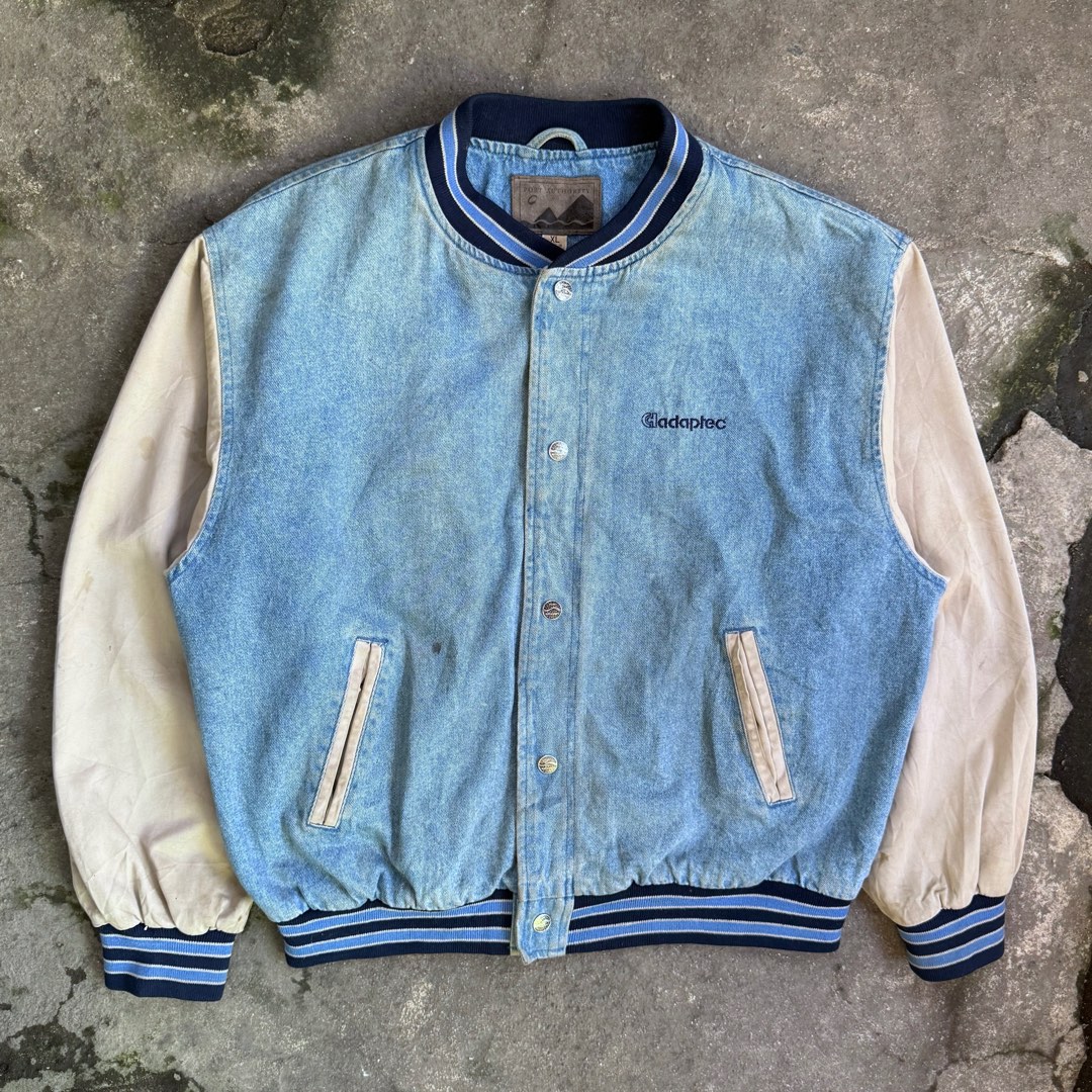 Vintage 90s Port Authority Denim Bomber Varsity Jacket, Men's Fashion, Coats, Jackets and ...