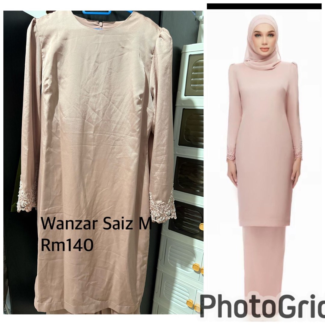 wanzar kurung in nude beige, Women's Fashion, Muslimah Fashion, Baju ...