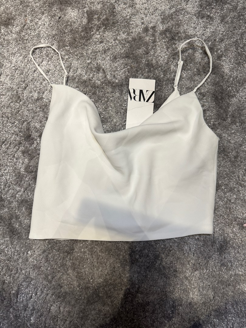 BNEW Zara White Cowl Neck Strap Top, Women's Fashion, Tops, Others Tops ...