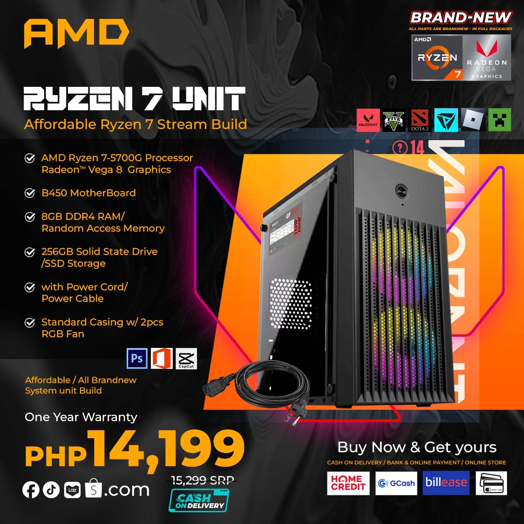 BRANDNEW GAMING SYSTEM UNIT AMD RYZEN 7 5700G 8GB RAM 256GB SSD ...