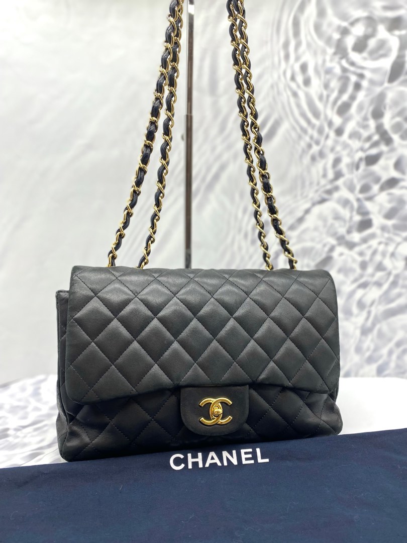 CHANEL CLASSIC FLAP JUMBO BLACK GOLD HARDWARE CHAIN BAG, Luxury, Bags ...