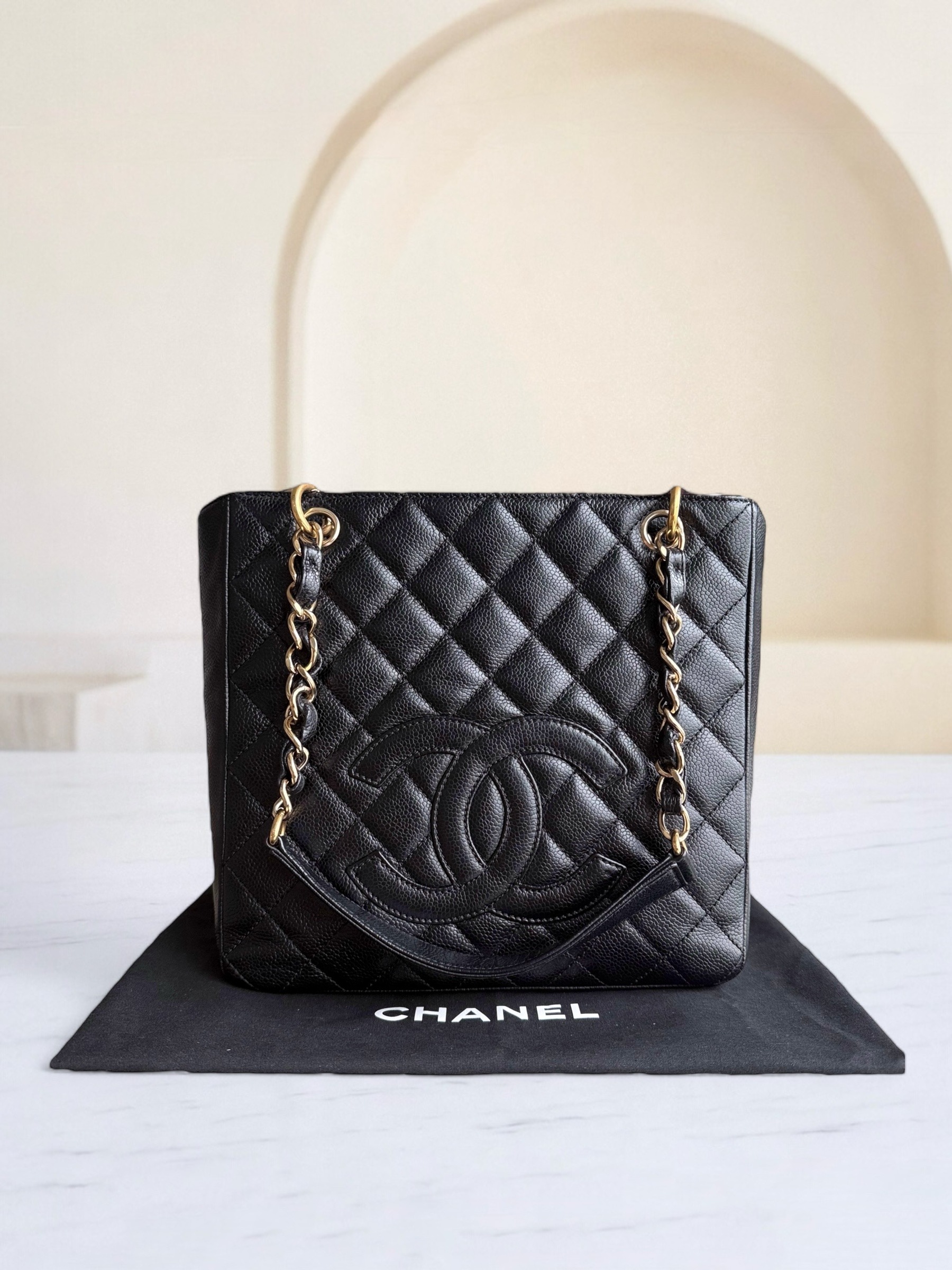 Chanel PST Petite Shopping Tote - Caviar Quilted Grained Calfskin Black ...