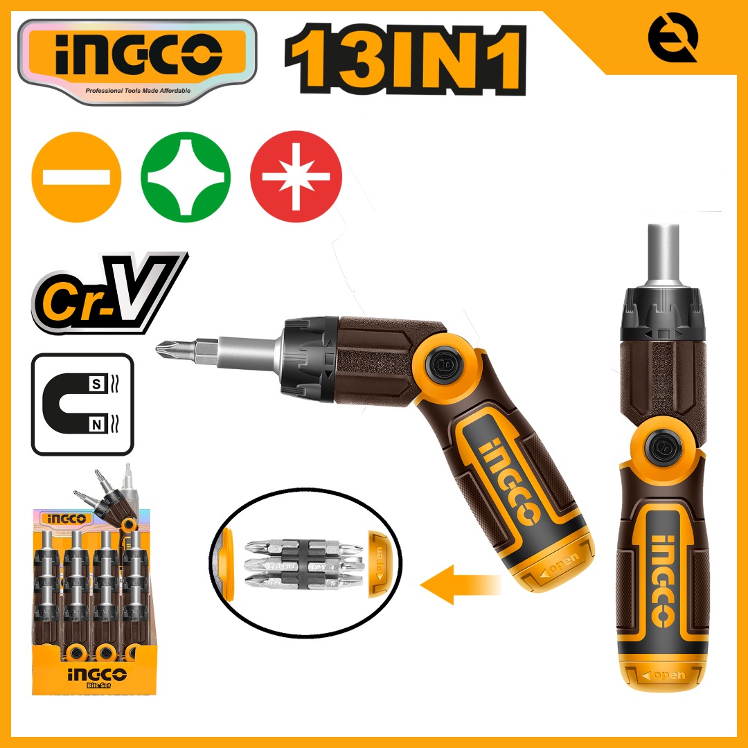 INGCO 13 IN 1 RATCHET SCREWDRIVER SET | FOLDING HANDLE | AKISD1208 ...