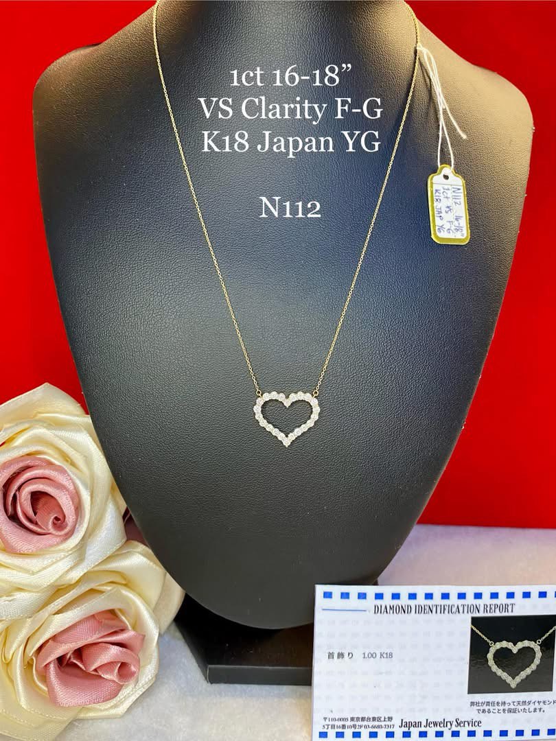 K18 japan gold Open Heart Diamond Necklace medium & large (2nd pic) , Women's Fashion, Jewelry ...