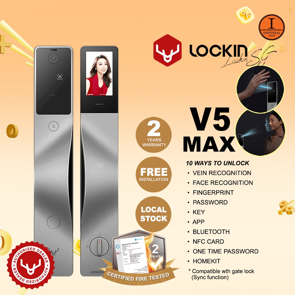 Lockin V5 Max 🔥 Fire Rated Digital Lock, hdb door, laminate solid ...