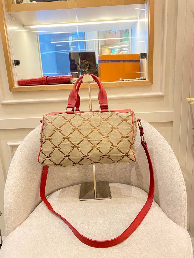 LONGCHAMP MONOGRAM JACQUARD SATCHEL BAG WITH STRAP IN CANVAS / LEATHER ...