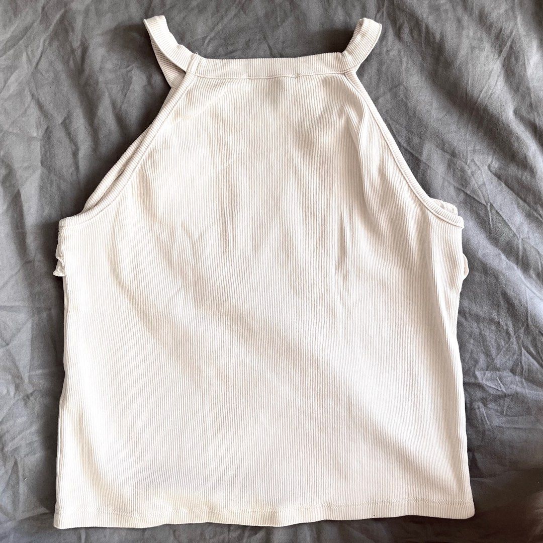 SL44. LIGHT PEACH HALTER NECK EYELET RUFFLE RIB KNIT (GEORGE) ACUBI ...