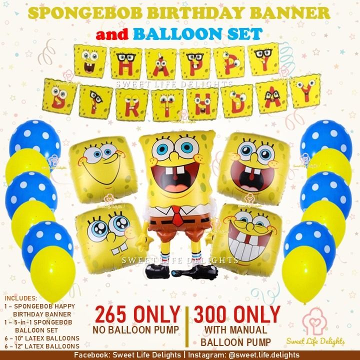 Spongebob Squarepants Happy Birthday Banner and Balloon Set, Spongebob ...